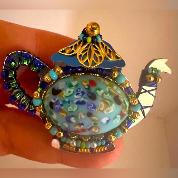 Liz Tech | Jewelry | Liztech Liz Tech Artist Handcrafted Teapot Tea Party Pin Brooch Pin Signed ...